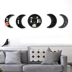 5 pcs 10″ wall-mounted moon phase shelf set, solid wood, bed sofa wall decor storage rack, boho moon decors crystal display shelf, crescent floating shelves, witch gift