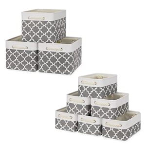 bidtakay baskets set fabric storage bins-white&quatrefoil grey bundled baskets of 3 medium baskets 15″ x 11″ x 9.5″ + 6 small baskets 11.8″ x 7.8″ x 5″ for shelves, organizing