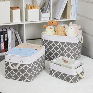 Bidtakay Baskets Set Fabric Storage Bins-White&Quatrefoil Grey Bundled Baskets of 3 Medium Baskets 15" X 11" X 9.5" + 6 Small Baskets 11.8" X 7.8" X 5" for Shelves, Organizing