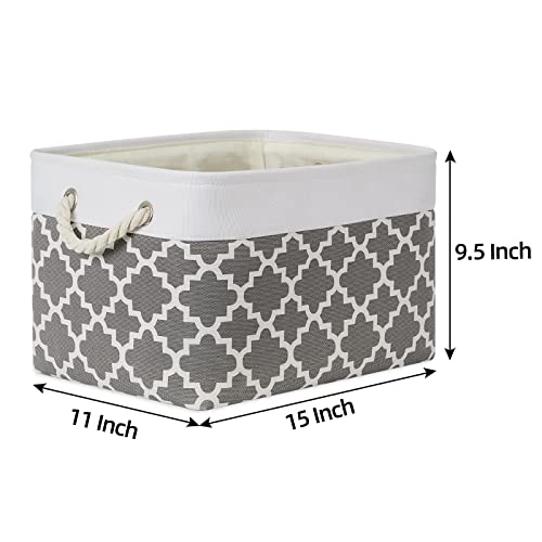 Bidtakay Baskets Set Fabric Storage Bins-White&Quatrefoil Grey Bundled Baskets of 3 Medium Baskets 15" X 11" X 9.5" + 6 Small Baskets 11.8" X 7.8" X 5" for Shelves, Organizing