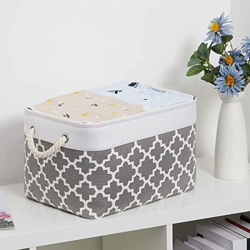 Bidtakay Baskets Set Fabric Storage Bins-White&Quatrefoil Grey Bundled Baskets of 3 Medium Baskets 15" X 11" X 9.5" + 6 Small Baskets 11.8" X 7.8" X 5" for Shelves, Organizing