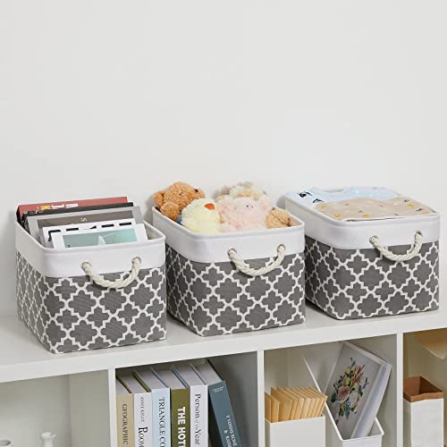 Bidtakay Baskets Set Fabric Storage Bins-White&Quatrefoil Grey Bundled Baskets of 3 Medium Baskets 15" X 11" X 9.5" + 6 Small Baskets 11.8" X 7.8" X 5" for Shelves, Organizing