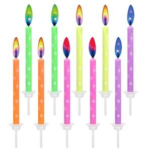 miowoo birthday party candles with coloured flame with plastic holders non toxic & water soluble for home décor party celebration (tall 50mm, 5 colors, 10pcs)