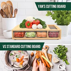 YANs Bamboo Cutting Board with Containers for Easy Meal Prep - Full Chopping Board Set with Extra Large Storage - Durable Wood Cutting Board Organizer incl Juice Groove to Keep Your Kitchen Tidy - Set