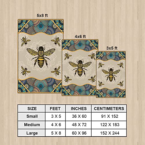 Area Rug-Mandala Bee Rug PSL70R, 4x6 ft. Fluffy Carpets for Bedroom Shaggy Floor Modern Rug Home Decor Mats