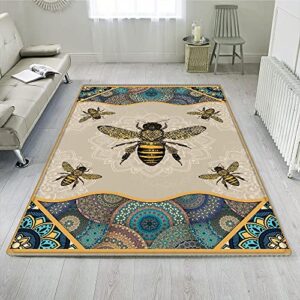 Area Rug-Mandala Bee Rug PSL70R, 4x6 ft. Fluffy Carpets for Bedroom Shaggy Floor Modern Rug Home Decor Mats