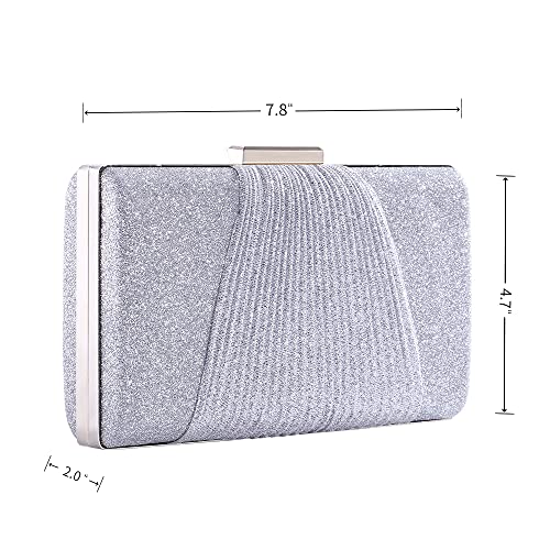 Mulian LilY Silver Glitter Dazzling Clutch Bag Evening Bag With Detachable Chain Party Prom Bag Wedding Purses M513