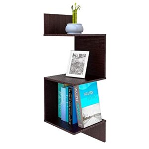 capelli hanging square corner wall shelf elegant shelf with three levels – 3 levels zig zag floating wall mount – strong wooden corner shelf storage organizer (expresso)