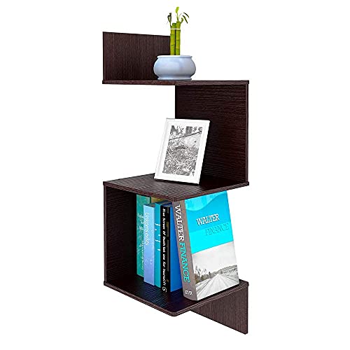 CAPELLI Hanging Square Corner Wall Shelf Elegant Shelf with Three Levels - 3 Levels Zig Zag Floating Wall Mount - Strong Wooden Corner Shelf Storage Organizer (Expresso)