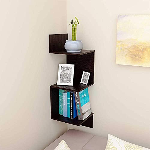 CAPELLI Hanging Square Corner Wall Shelf Elegant Shelf with Three Levels - 3 Levels Zig Zag Floating Wall Mount - Strong Wooden Corner Shelf Storage Organizer (Expresso)