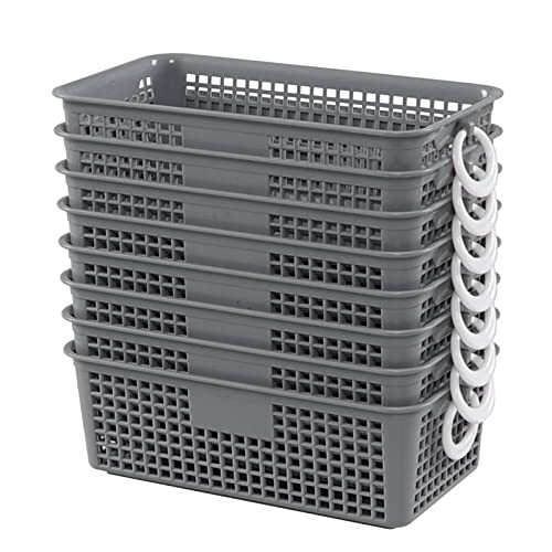 Jandson 6 Packs Grey Woven Plastic Storage Basket, Small Pantry Organizer Bin, R