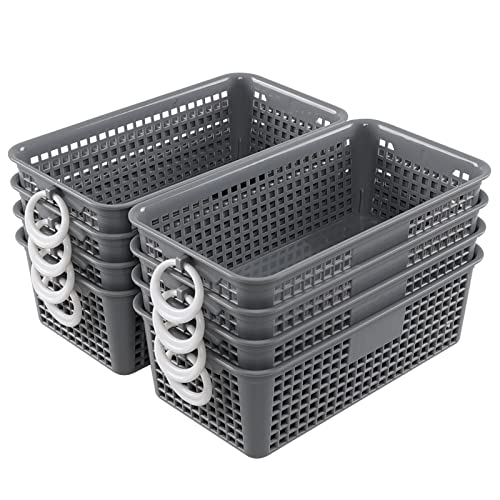 Jandson 6 Packs Grey Woven Plastic Storage Basket, Small Pantry Organizer Bin, R