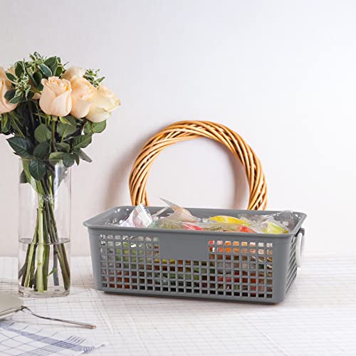 Jandson 6 Packs Grey Woven Plastic Storage Basket, Small Pantry Organizer Bin, R