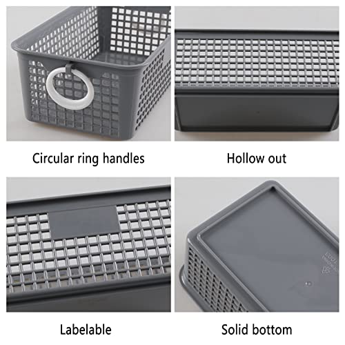 Jandson 6 Packs Grey Woven Plastic Storage Basket, Small Pantry Organizer Bin, R