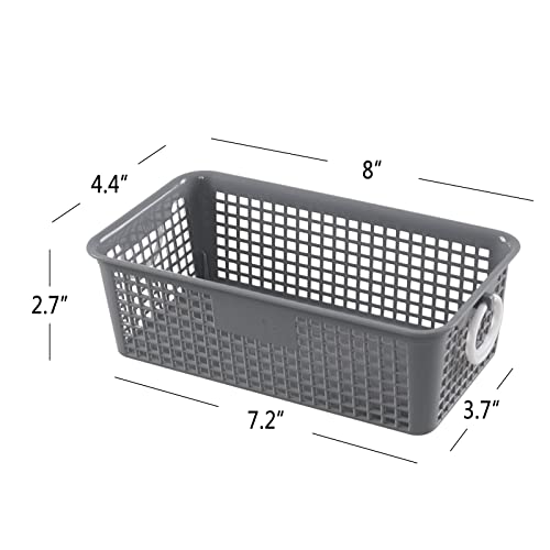 Jandson 6 Packs Grey Woven Plastic Storage Basket, Small Pantry Organizer Bin, R