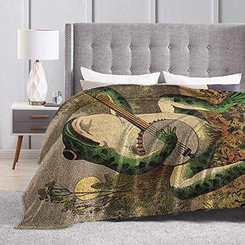 Fuevdvrri Frog Playing Banjo in Moonlight Throw Blankets Cozy Lightweight Decorative Blanket for Women Men Adults and Kids