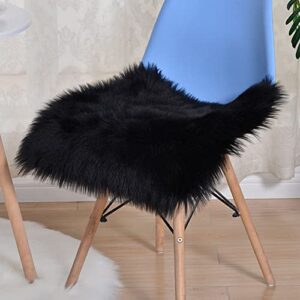 vctops faux fur sheepskin square chair cover seat cushion pad ultra soft fluffy area rugs shaggy wool carpet for living room bedroom sofa (black,20″x20″)