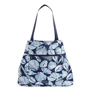 vera bradley women’s recycled lighten up reactive large family tote bag, morning shells blue, one size