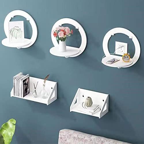 jcwfuno Home Wall-Mounted White Floating Shelf 2 Pieces,Suitable for Bedroom, Living Room, Office, Wall Shelf can Put Plants, Mobile Phones, Remote Control and Other Things,Decoration(Round Shape)