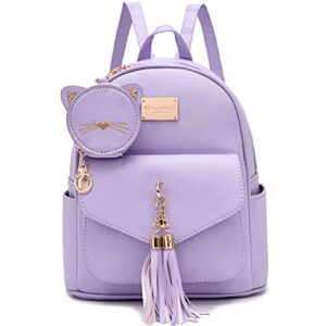 i ihayner girls fashion backpack mini backpack purse for women small leather mini backpack for teen girls with coin purse and tassel purple