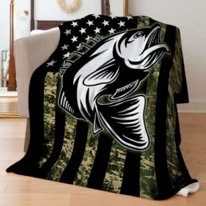 Ultra-Soft Fishing American Camo Flag Blanket Microfiber Plush Blanket Gifts for Men Women Warm Cozy Fuzzy Throw Blanket for Bed and Couch 60'' x 80''