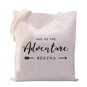 vamsii and so the adventure begins tote bag bride shoulder bag adventure lover gift bachelorette party gift bag graduation gifts (tote bag)