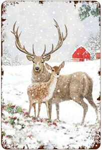 wzvzgz aluminum tin metal poster,winter snow deer pair barn,farmhouse sign country farm kitchen wall home garden decor art signs garage decoration 8x12inch,vintage wall home decor, 8x12 inch