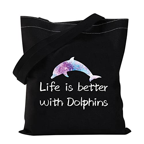 VAMSII Dolphin Tote Bag Dolphin Lover Gifts Life is Better with Dolphins Shoulder Bag Dolphin Gifts Shopping Bag (Tote Bag)