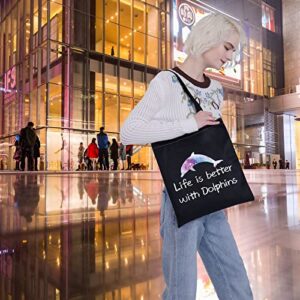 VAMSII Dolphin Tote Bag Dolphin Lover Gifts Life is Better with Dolphins Shoulder Bag Dolphin Gifts Shopping Bag (Tote Bag)