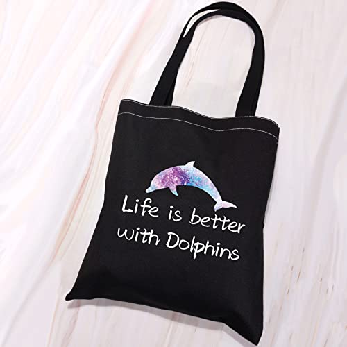 VAMSII Dolphin Tote Bag Dolphin Lover Gifts Life is Better with Dolphins Shoulder Bag Dolphin Gifts Shopping Bag (Tote Bag)