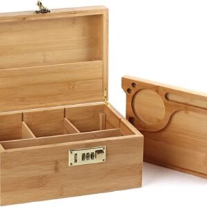 OZCHIN Large Bamboo Box with Combination Lock Decorative box for Home Locking Storage Bamboo Box