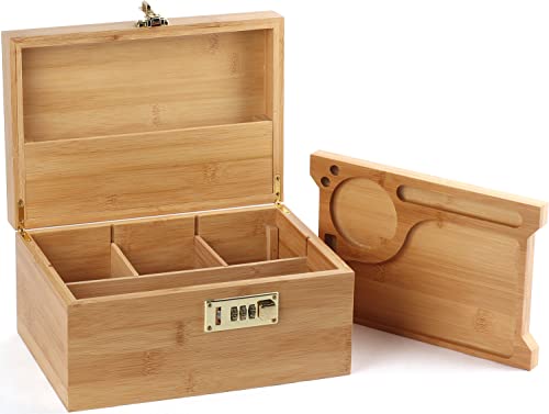 OZCHIN Large Bamboo Box with Combination Lock Decorative box for Home Locking Storage Bamboo Box