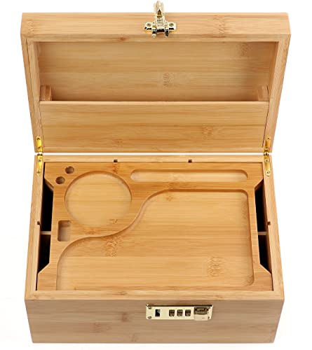 OZCHIN Large Bamboo Box with Combination Lock Decorative box for Home Locking Storage Bamboo Box