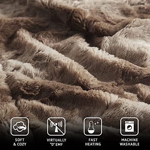 Beautyrest Zuri Reversible Faux Fur to Mink Electric Blanket, Auto Shut Off, Virtually Zero EMF, Multi Heat Setting, UL Certified, Machine Washable, Tan Throw 50x64