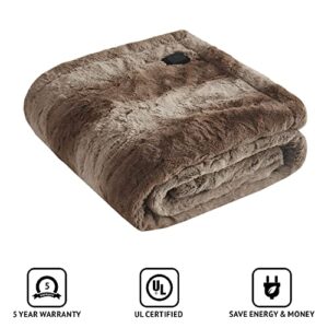 Beautyrest Zuri Reversible Faux Fur to Mink Electric Blanket, Auto Shut Off, Virtually Zero EMF, Multi Heat Setting, UL Certified, Machine Washable, Tan Throw 50x64