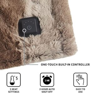 Beautyrest Zuri Reversible Faux Fur to Mink Electric Blanket, Auto Shut Off, Virtually Zero EMF, Multi Heat Setting, UL Certified, Machine Washable, Tan Throw 50x64