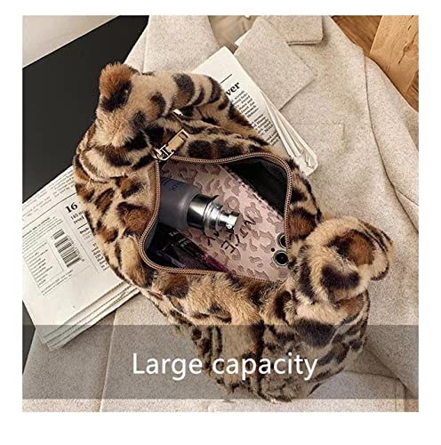 FASHLOVE Plush Underarm Bag Ladies Fluffy Shoulder Bag,Women Hairy Purse Fluffy Tote Bag for Autumn and Winter,Khaki