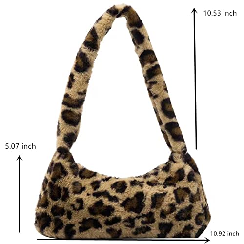 FASHLOVE Plush Underarm Bag Ladies Fluffy Shoulder Bag,Women Hairy Purse Fluffy Tote Bag for Autumn and Winter,Khaki