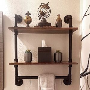 kes bathroom shelves industrial pipe shelving pipe shelves 24-inch shelves with bar industrial for wall bathroom rustic farmhouse 2 tier iron wall mounted black, btr501s60-bk