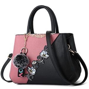 varlivoo women top-handle bag flower pattern shoulder bag pom pom decoration ladies tote bag messenger bag travel waterproof pu leather