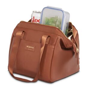 Igloo 15-can Premium Luxe Softsided Satchel Bag, Cognac