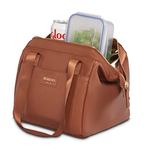 Igloo 15-can Premium Luxe Softsided Satchel Bag, Cognac