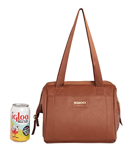 Igloo 15-can Premium Luxe Softsided Satchel Bag, Cognac