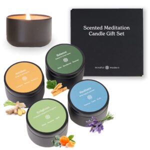 mindful & modern natural candle gift set | palo santo & balsam fir, sage & lavender, ginger & lemongrass, eucalyptus, bergamot & tangerine | stress relief aromatherapy candles | scented home fragrance