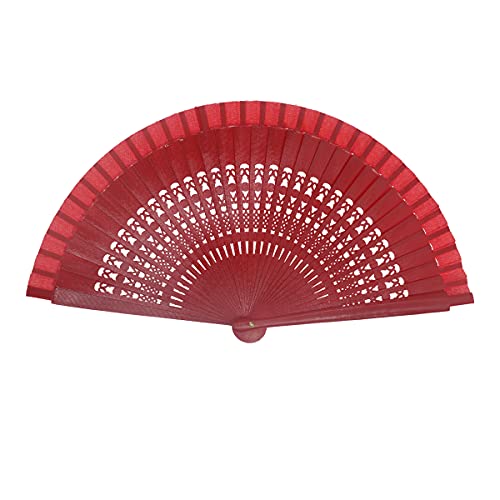 Spanish Folding Fan,Retro Doubled-Side Hollow Out Wooden Fabric Hand Fan,for Women Performance,Dance and Gift (Red)