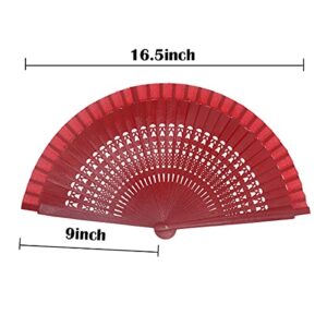 Spanish Folding Fan,Retro Doubled-Side Hollow Out Wooden Fabric Hand Fan,for Women Performance,Dance and Gift (Red)