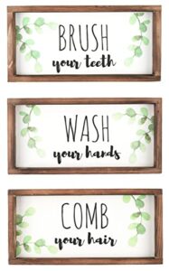 abradz bathroom wall decor rustic wood farmhouse bathroom wall decor country bathroom decor bathroom sign & plaque (set of 3) wash your hands brush your teeth comb your hair bathroom decorations