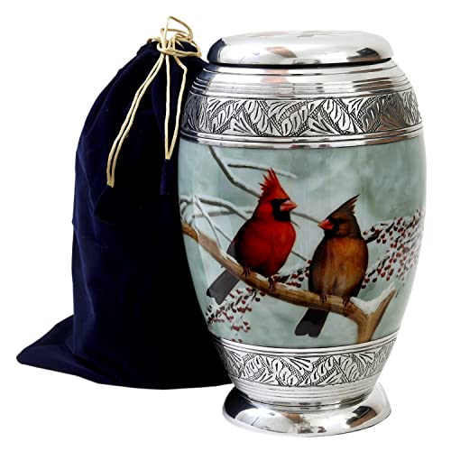 HLC Beautiful Cardinal Couple Bird Cremation Large Urn for Human Ashes - Handcrafted - Affordable Urn for Ashes (Adult (200 lbs) – 10.5 x 6 “, Urn)