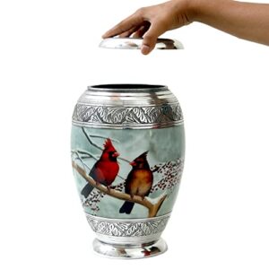 HLC Beautiful Cardinal Couple Bird Cremation Large Urn for Human Ashes - Handcrafted - Affordable Urn for Ashes (Adult (200 lbs) – 10.5 x 6 “, Urn)