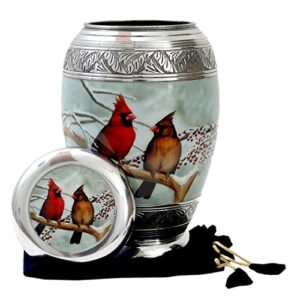 HLC Beautiful Cardinal Couple Bird Cremation Large Urn for Human Ashes - Handcrafted - Affordable Urn for Ashes (Adult (200 lbs) – 10.5 x 6 “, Urn)